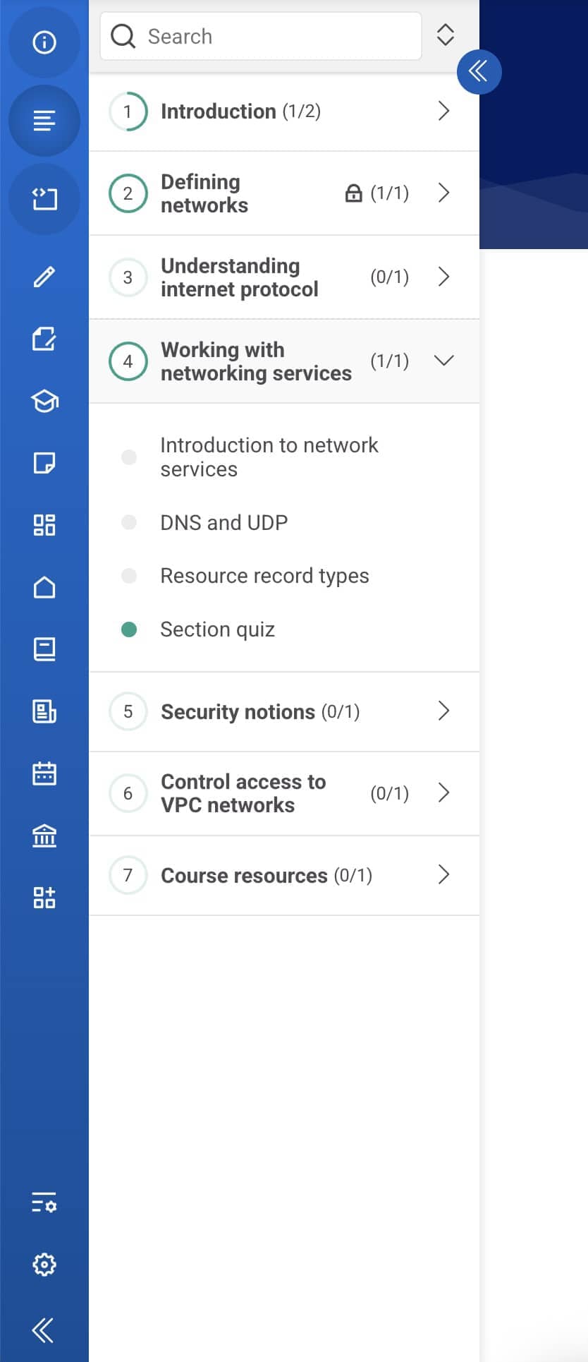 Theme features: Course table of contents | NLearning